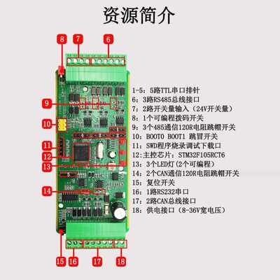 双路CAN总线开发板STM32F105RCT6开发板/多路RS485串口协议转换板