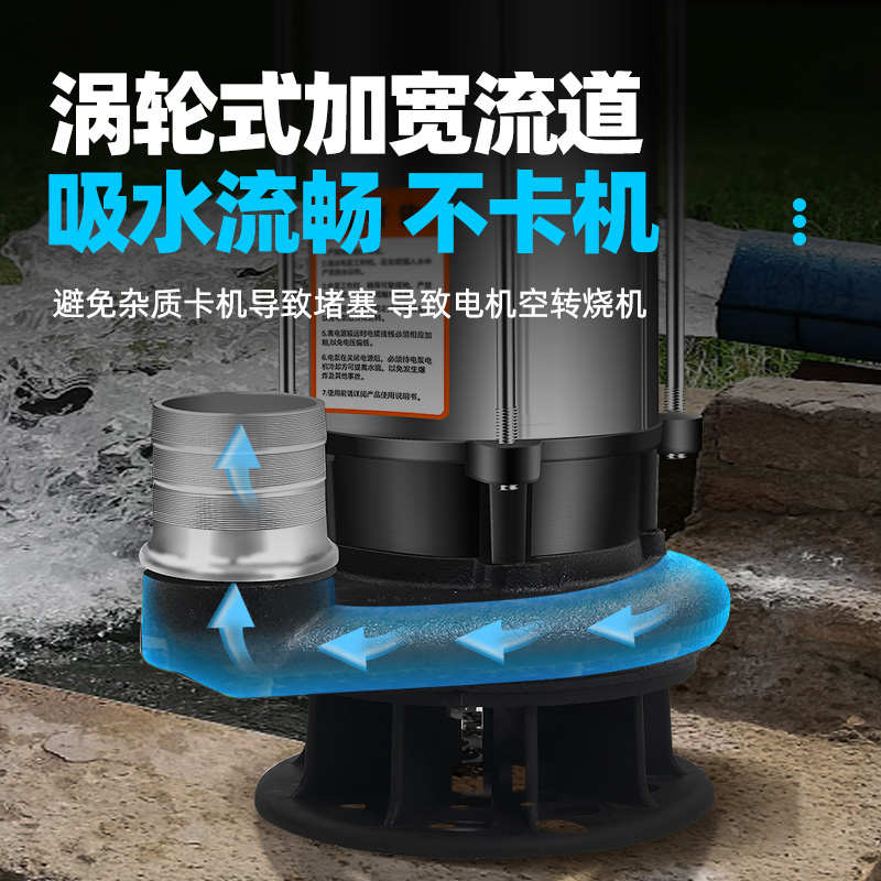 高扬尘抽水泵户外鱼池换水清洗排污泵不锈钢两相电造景一寸潜水泵