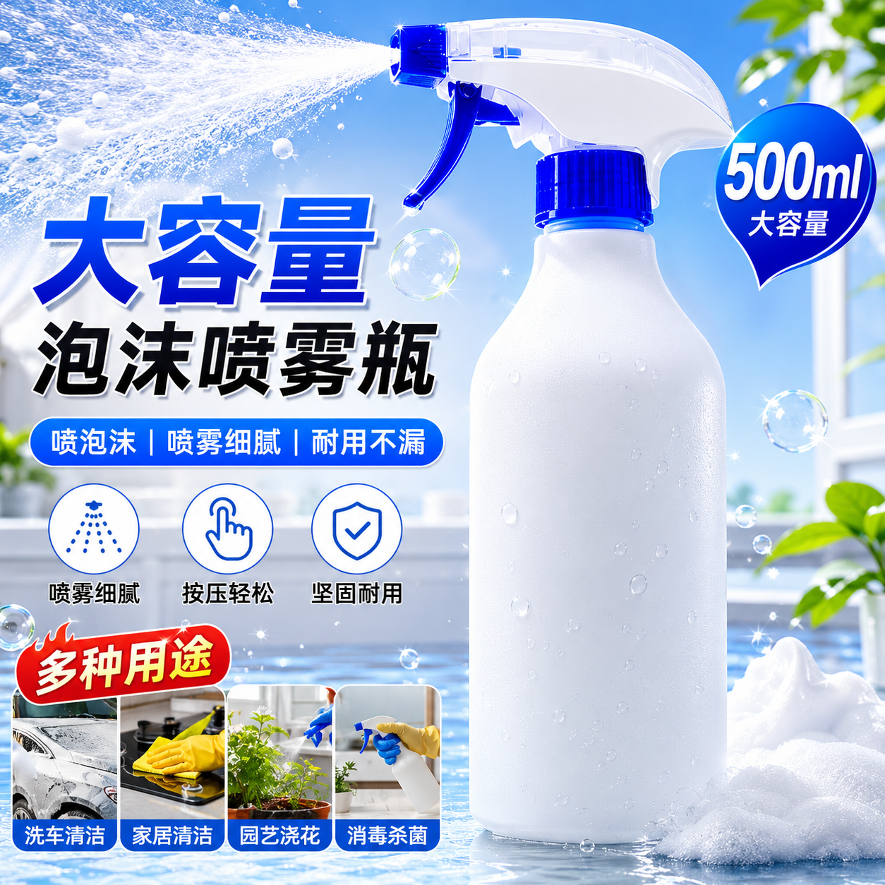 喷泡沫喷雾塑料喷壶厨房油污清洁清洗分装瓶耐高温酸碱按压空瓶