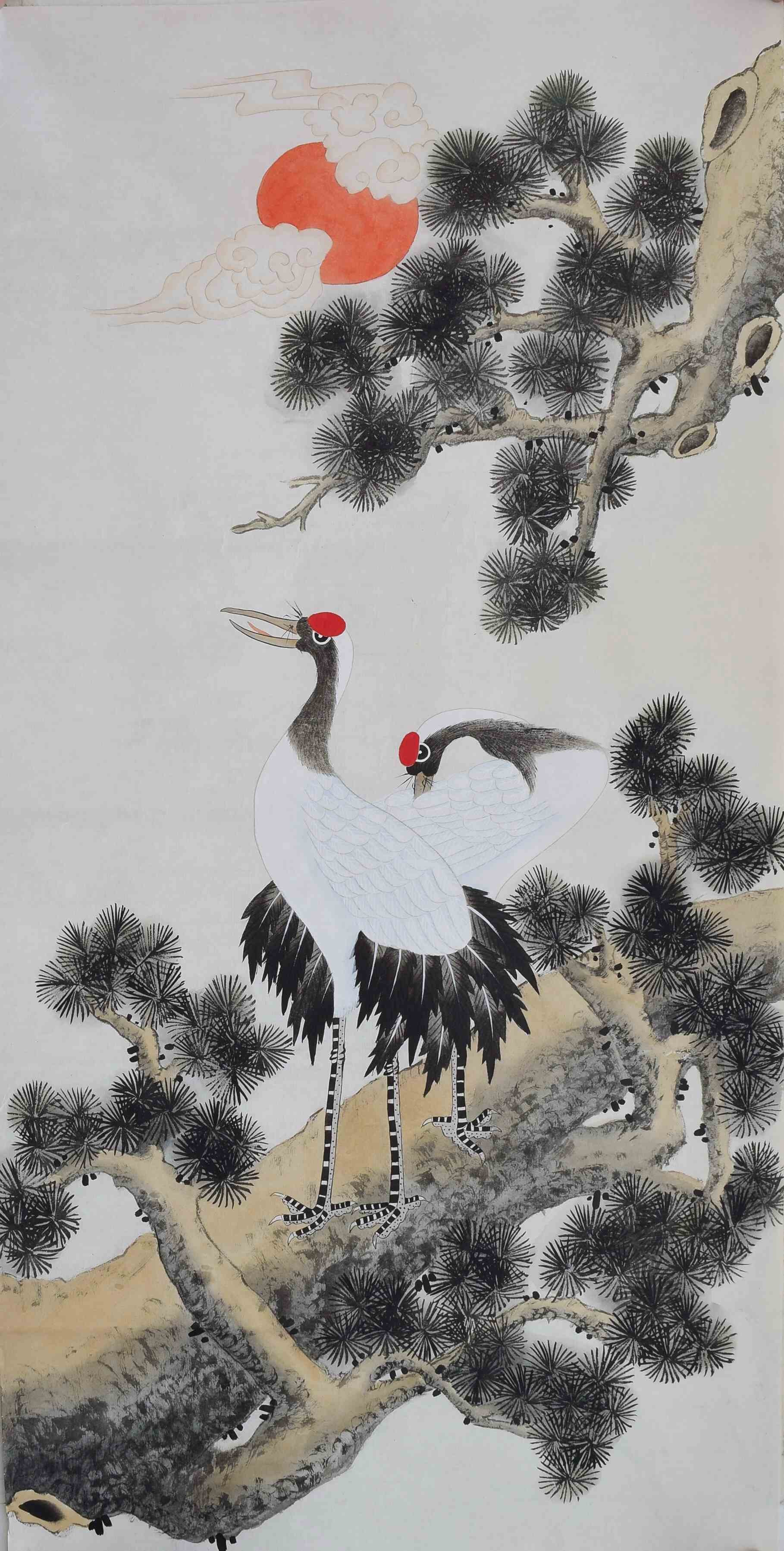 仙鹤松树图,绘画_大山谷图库