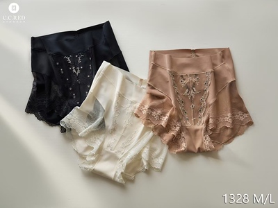 无痕刺绣蕾丝桑蚕丝内裤CCRED