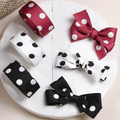 双面复古黑白大波点圆点丝带手工diy蝴蝶结发夹头饰发饰材料织带