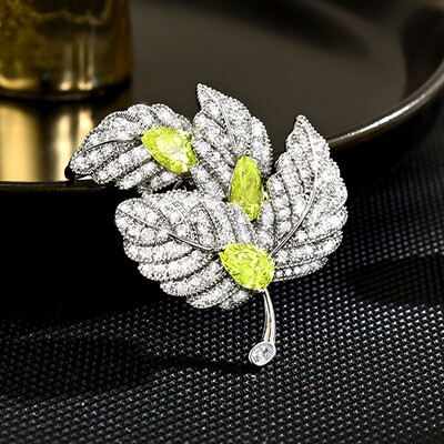 韩版满钻锆石叶子胸针女西装防