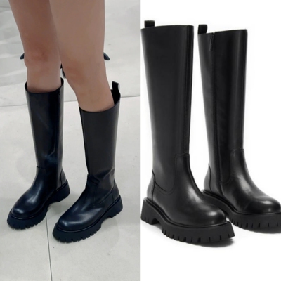 女高靴2025秋冬新品牛皮厚底增高显腿长侧拉链长靴骑士靴长筒靴M