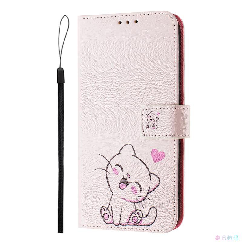微笑猫适用IPhone17/16/15/14/13/12/11promax/Plus苹果翻盖手机壳长挂绳Mini/Se/Air保护套电话壳