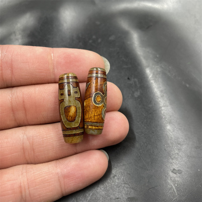 10*30毫米复古做旧财神天珠玛瑙勒子 米珠 五眼闪电老玛瑙筒珠