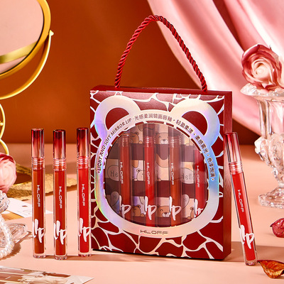 HLOFF光感柔润镜面唇釉套盒4支装滋润保湿水光嘟嘟玻璃唇蜜女口红