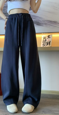 锦汐松紧腰抽绳直筒休闲裤女新款宽松运动弯刀卫裤阔腿裤9908