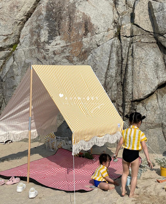 韩国黄色条纹防晒防雨露营天幕