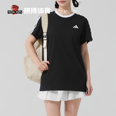 Adidas阿迪达斯女子休闲运动风T恤套头常规版短袖透气圆领JY7612