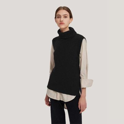 妞妞家秋季新品女士简约百搭高领粗针厚实无袖造型套头毛衣6557