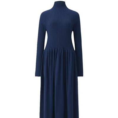 妞妞家秋冬新品女士TH简约百搭高弹显瘦美利奴羊毛长款连衣裙8646