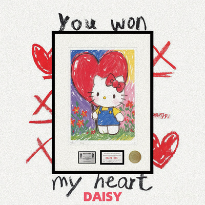 2025年deathnyc新品可爱蜡笔画helloKitty爱心卧室客厅玄关装饰画