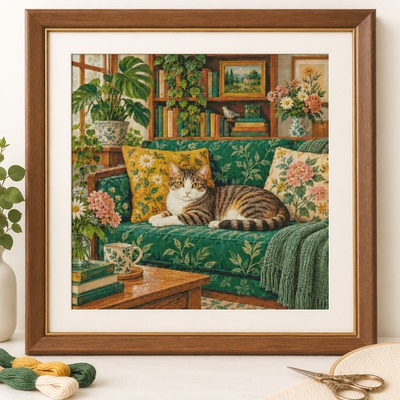 【CC6334-沙发上的狸花猫】十字绣2026新款客厅餐厅动物系列简约