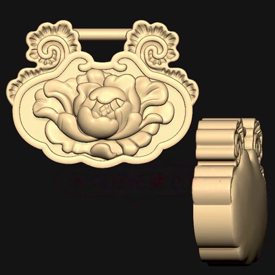 平安锁牡丹花锁包三维立体图圆雕图纸stl文件雕刻机3d模型2127