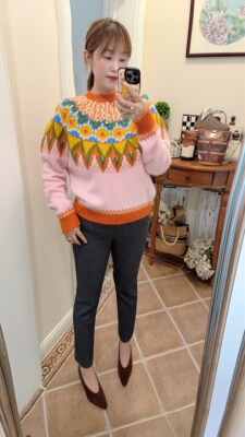 2026新款费尔岛秋冬韩版通勤森系学院风针织淑女圆领套头毛衣