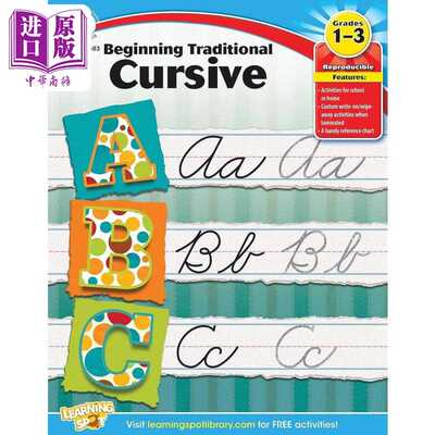 进口原版 *儿童初学传统草书练习册 Beginning Traditional Cursive Handwriting Workbook for Kids 英文原版 进口   Carson Dell