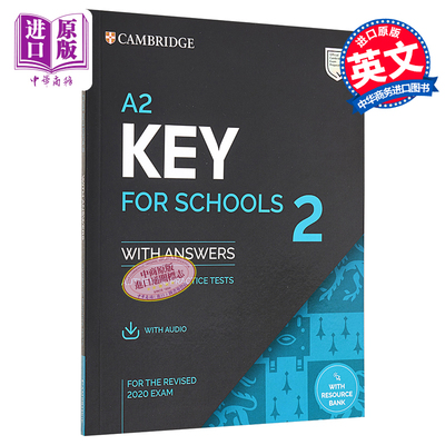 进口原版 *剑桥官方新版KET考试校园版真题4套 有答案配音频线上资源 A2 Key for Schools 2 英文原版进口   Cambridge