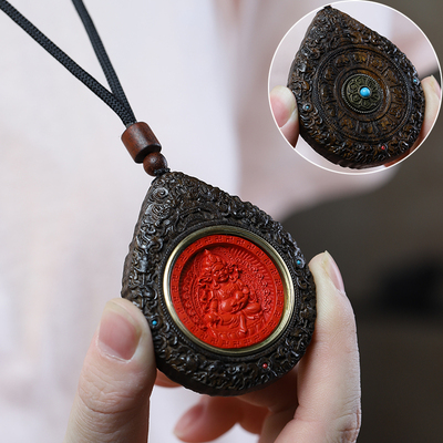沉贵宝镶嵌朱砂绿松唐卡挂件吊坠