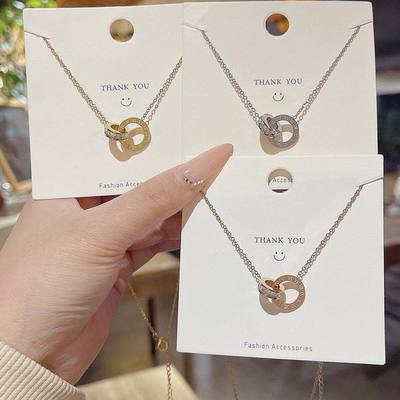 气质爆款双环圆圈锁骨链气质甜美不掉色小众设计颈链时尚钛钢项链