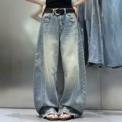 高品质宽松显瘦烫钻牛仔裤