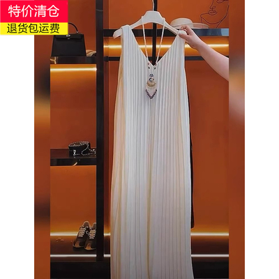 设计感小众气质V领百褶长裙