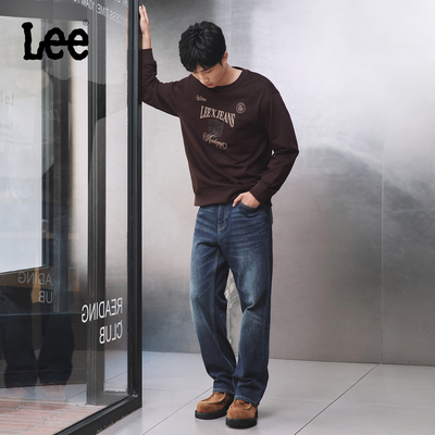 【张凌赫代言】Lee26秋冬新品762宽松直筒牛仔裤磨毛中深蓝色男潮