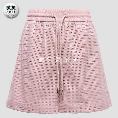 高尔夫松紧腰镂空皮革运动短裤女
