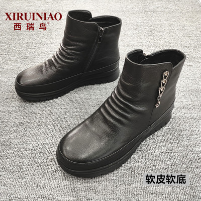 西瑞鸟头层牛皮女靴加女棉鞋女鞋