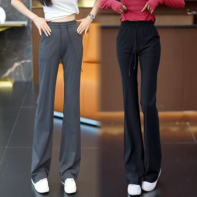 夏季薄款高腰冰丝速干显瘦微喇裤