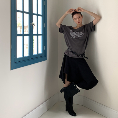 BestU字母印花斜肩短袖T恤女