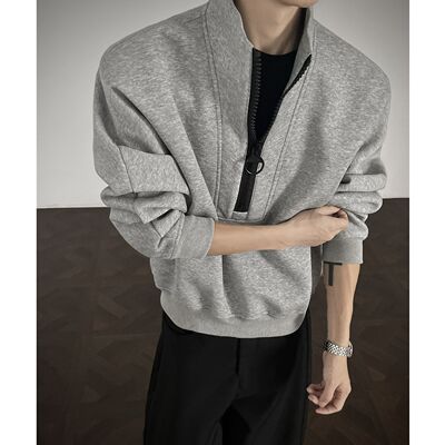 美式复古半拉链立领卫衣男款秋季重磅内搭打底衫cleanfit情侣外套