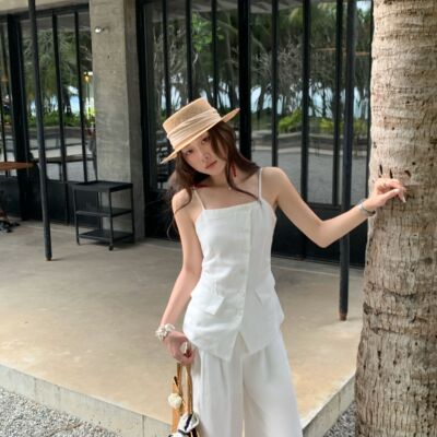 设计感一身背心+高腰休闲裤极简通勤26年夏两件套装T30172-LM