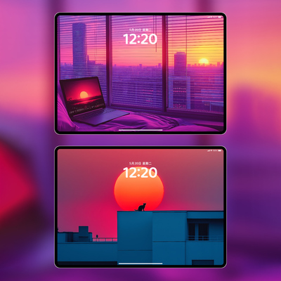 【2张】蒸汽波  80年代复古插画电脑手机壁纸mac电脑壁纸ipad壁纸