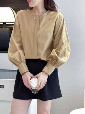灯笼袖圆领长袖全棉衬衫衬衣开衫