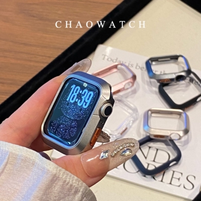 橙按键高品质pc适用于苹果手表s11保护壳iwatchs9876s10代se男女