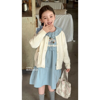 JUJI橘寄春秋款上新【海蓝气泡水】法式复古百搭女童毛衣A82029
