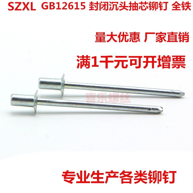 封闭型沉头抽芯铆钉m2.4m3m4m4.8m5m6 全铁镀锌拉钉螺丝GB12616