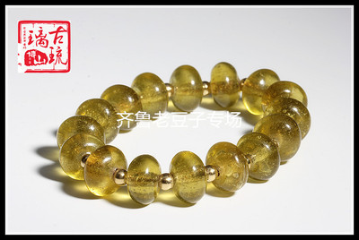 博山老琉璃珠子9*15mm古法手工孤品黄金色琉璃算盘珠散珠琉璃手链