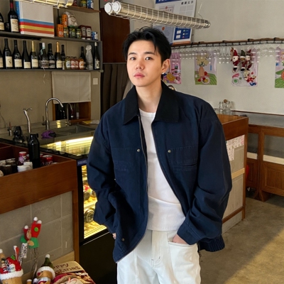 春季新品莫兰拼色领定染美式夹克