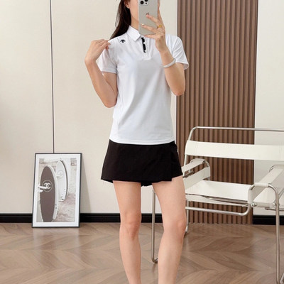 DESCENTE迪桑特女子短袖运动休闲收腰显瘦翻领POLO衫D5292TPS35