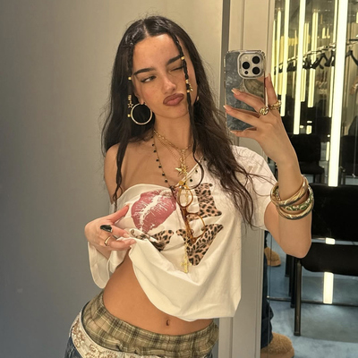 gagaopt美式街头豹纹唇印T恤