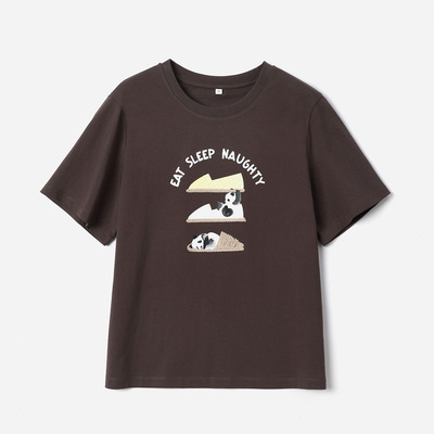 WTX07185 茉莉雅集 卡通刺绣印花干爽高支全棉圆领短袖T恤女春夏