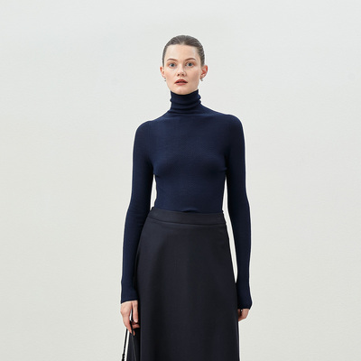 *WZT08036 140S精纺全羊毛J0S*PH人字纹提花高领打底针织套衫女