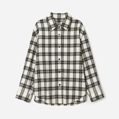 WCS09020 茉莉雅集 CE琳复古经典威尔士格纹羊毛混纺宽松长袖衬衫