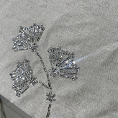 涤纶亚麻混纺小清新原宿风中国风银杏叶密山珠管绣花MIUMIU风