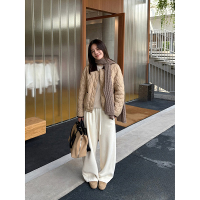 THXGIVING 老钱复调灯芯绒撞色翻领菱格绗棉外套女2026冬宽松棉服