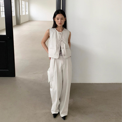 THXGIVING 复古老钱风高腰系带直筒宽松休闲裤女2025春季款直筒裤