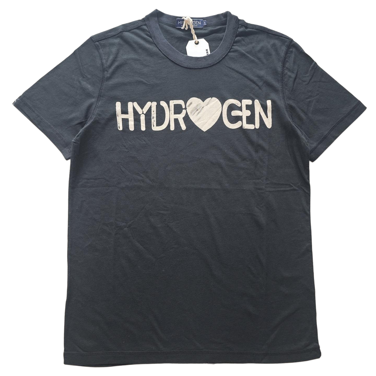 HYDROGEN夏季男装短袖T恤圆领修身半袖上衣纯棉爱心印花黑色短T