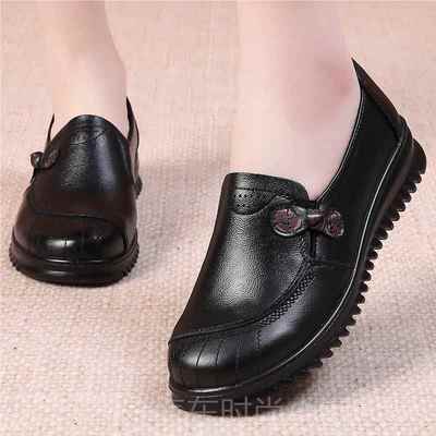 高档春款真皮月底妈妈鞋单鞋中老年软人女鞋舒适防滑闰中年秋老人